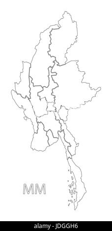 Vector map of Myanmar with regions, states and administrative divisions ...