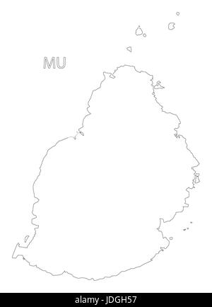 Mauritius districts outline silhouette map illustration with black ...