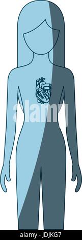 blue color shading silhouette female person with respiratory system ...