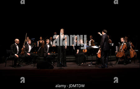 Classical singer Carly Paoli performs at BAFTA Piccadilly in London to ...