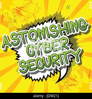 Astonishing Cyber Security - Comic book style word on abstract ...