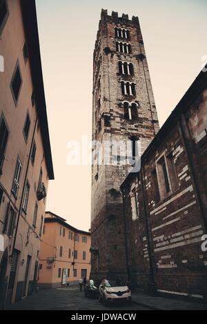 Lucca street view with bell tower in Italy Stock Photo - Alamy