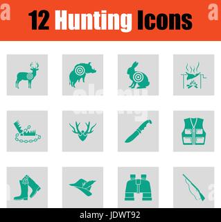 Hunter hat with feather icon. Gray background with green. Vector ...