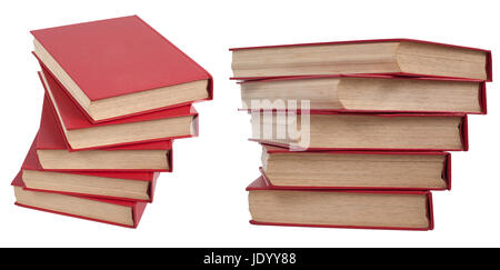 Two piles of red books isolated on white background Stock Photo - Alamy