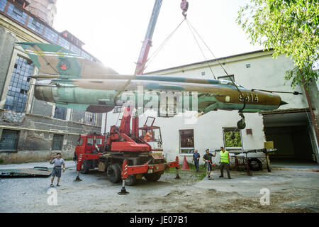 Jet fighter MIG-21, acquired by aviation enthusiast Petr Bily, arrives ...