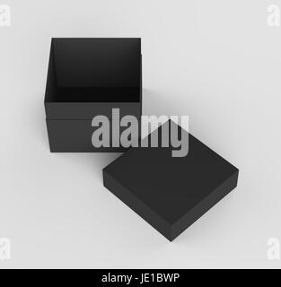 elevated view black 3d rendering blank rectangular tilt box with ...