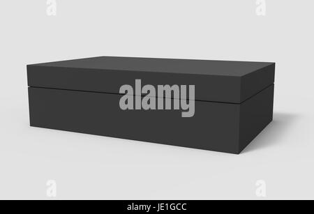 black 3d rendering blank rectangular box with separate lid, isolated ...