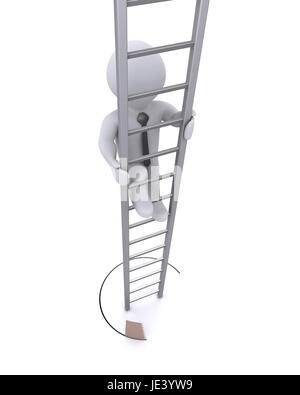 Businessman climbing a ladder and a saw cutting the ground Stock Photo ...