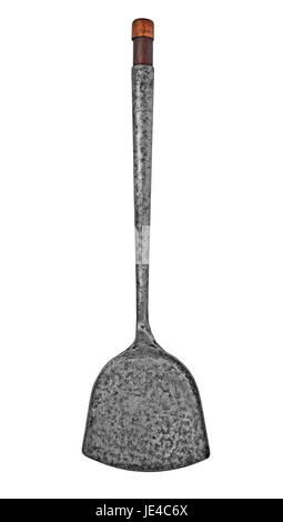 vintage rusty wok chuan spatula over white, clipping path Stock Photo ...