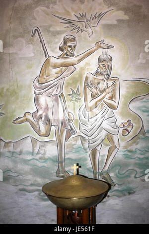 Saint John the Baptist baptising Christ, east window detail, St. Chad`s ...