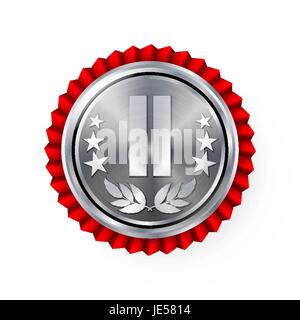 Silver 2st Place Medal Vector. Metal Realistic Badge With Second ...