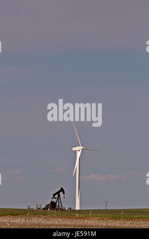 Wind Turbine and Oil Pump in Saskatchewan Canada Stock Photo - Alamy