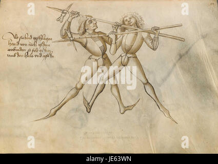 A page from 'De Fechtbuch' by Talhoffer, a medieval German fencing manual, illustrating ...
