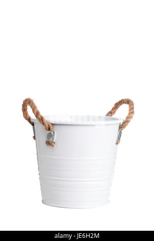 small white bucket with rope handles, isolated on white background ...