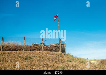 Checkpoint with guard house in Syrian army controlled area near ...