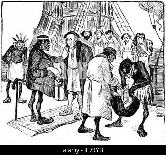 A historical illustration depicting Christopher Columbus's landing at ...