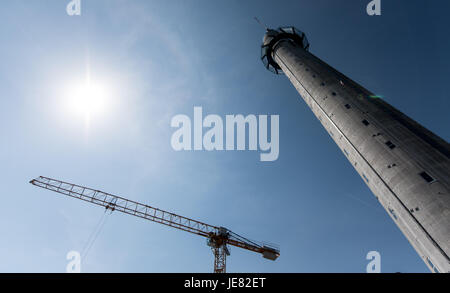 The exterior of a tower used by Thyssenkrupp to test new lift systems ...