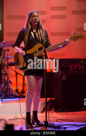 American rock band Haim performing live on stage at the Brixton Academy ...
