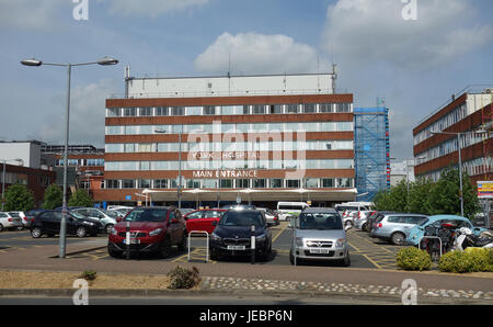 Main front entrance NHS York Teaching Hospital building and car park ...