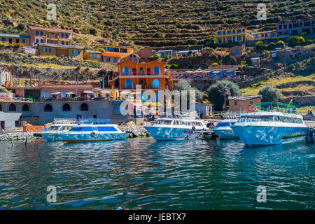 Yumani Harbor in Lake Titicaca from Isla del Sol, Bolivia Stock Photo ...