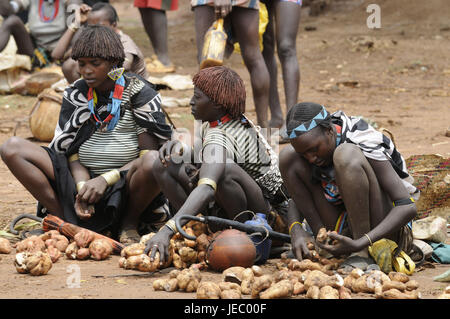 Ethiopia, South Omo, Key Afer, boys with decorated bodies on stilts ...