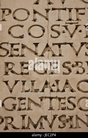Rome, Italy. A Latin inscription on the Arch of Titus commemorating the ...