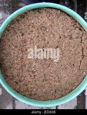 Containers, buckets with earth, top view Stock Photo - Alamy