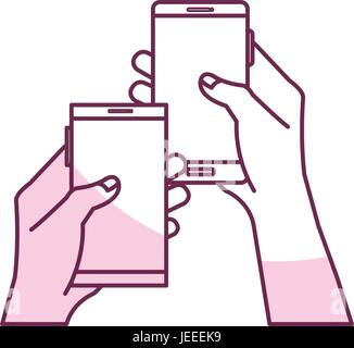 hands human with smartphones device isolated icon vector illustration ...