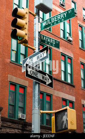 Mulberry and Bayard Street Sign, Chinatown, Manhattan, New York Stock ...
