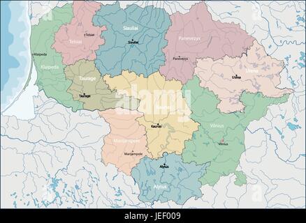 Vilnius city map, detailed administrative borders metropolitan map ...