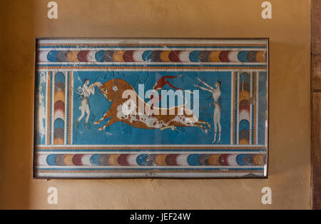 Bull-leaping fresco, Minoan Palace of Knossos, Heraklion (Irakleio ...