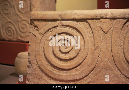 Carved stone neolithic spiral design, National Museum of Archaeology ...