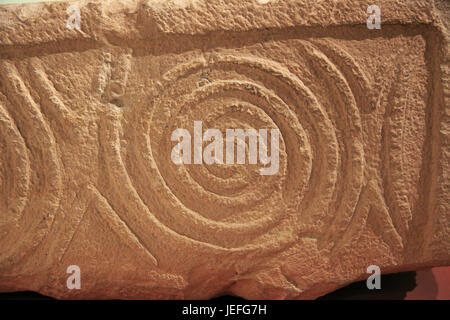Carved stone neolithic spiral design, National Museum of Archaeology ...