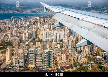 Airplane flying into Beirut, Lebanon Stock Photo - Alamy