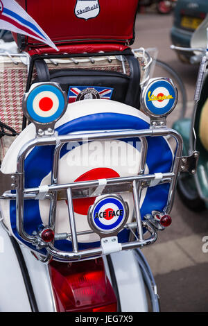 Red white and blue Mods scooter Royal Engineers badge Red Poppy Stock ...