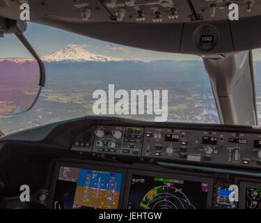 The cockpit instruments of a Boeing 787 Dreamliner on display at the ...