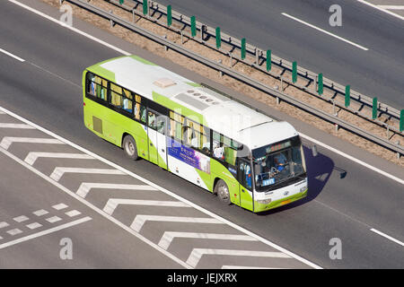 BEIJING-SEPTEMBER 12, 2015. Long distance Bus on the expressway ...