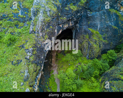 Kapova cave, Shulgan tash nature reserve, Bashkortostan, Russia. Aerial ...