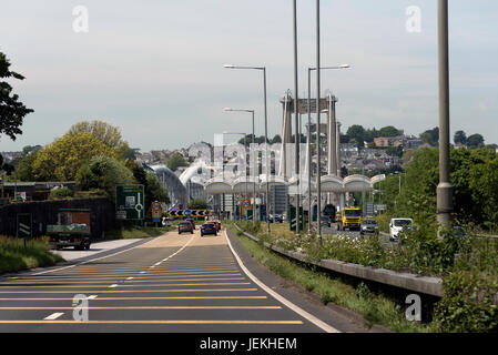 The A38 trunk road Devon Expressway as it crosses the Tamar Bridge ...