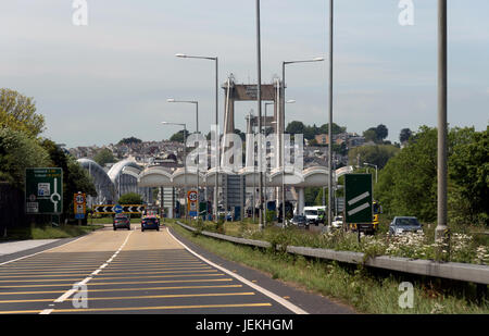 The A38 Devon Expressway road as it approaches the Tamar Bridge the ...