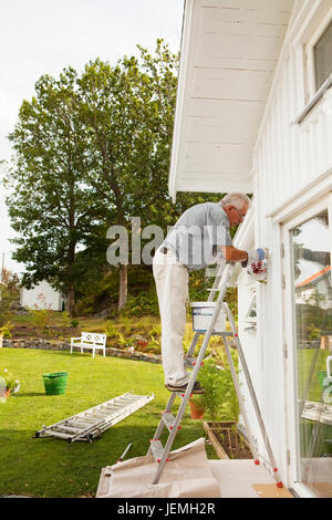 Senior Man Painting With Paints Stock Photo - Alamy