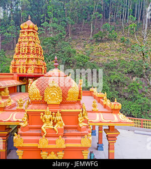 The vimanam and shikhara towers of Seetha Amman Hindu Temple in evening ...