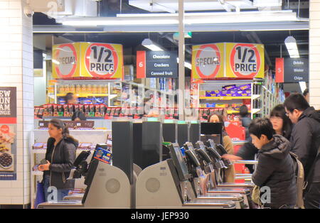 People use self check out cashers at Coles supermarket in Melbourne ...