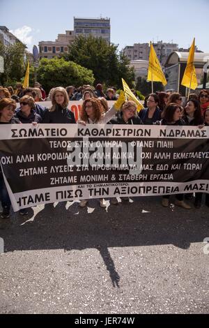 Greek cleaning women protest against layoffs and demand permanent ...