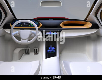 Autonomous car interior concept. The center touch screen display music ...