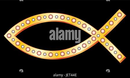 Jesus fish. Golden Christian symbol consisting of two intersecting ...