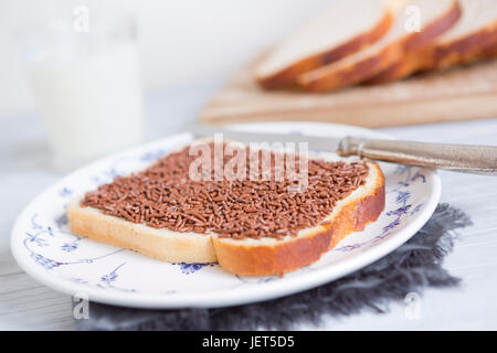 A sandwich with chocolate sprinkles or a 'boterham met hagelslag ...