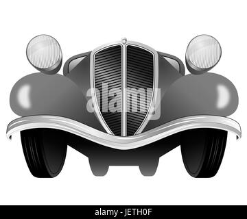 front of an old vintage car from the 1970s in pencil drawing style ...