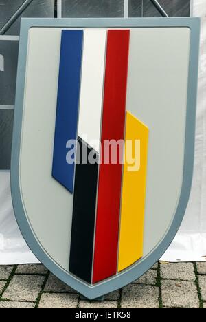 The coat of arms of the German-French brigade is pictured at the ...