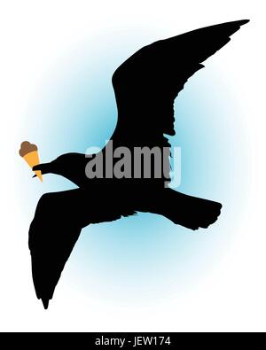 Seagull with bowl of ice cream. Vector illustration of a seagull Stock ...